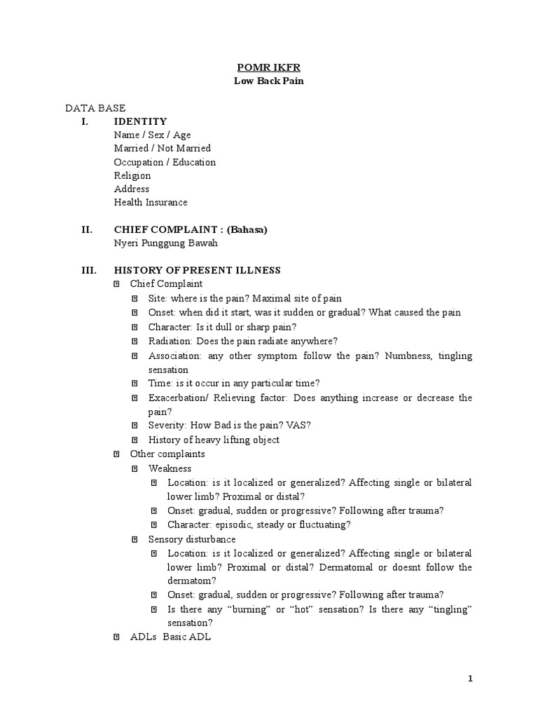 Status POMR LBP | PDF | Back Pain | Pain