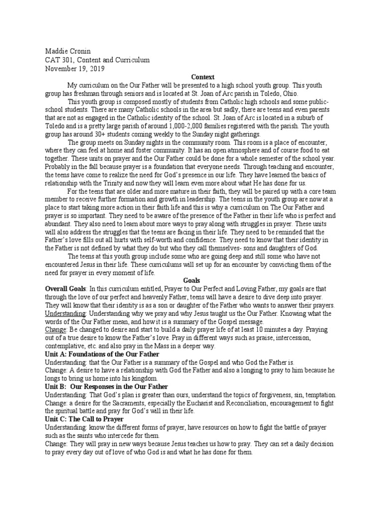 Our Father Curriculum | PDF | God The Father | Lord's Prayer