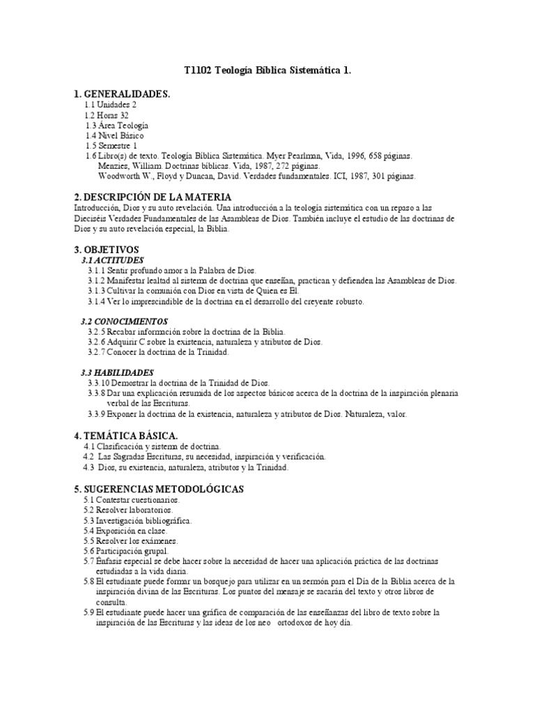 T1102 Teología Bíblica Sistemática 1 | PDF | Biblia | Dios