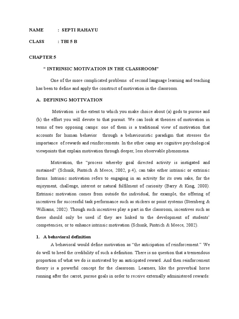 ELTM Chapter 5 (Intrinsic Motivation in The Classroom) | PDF ...