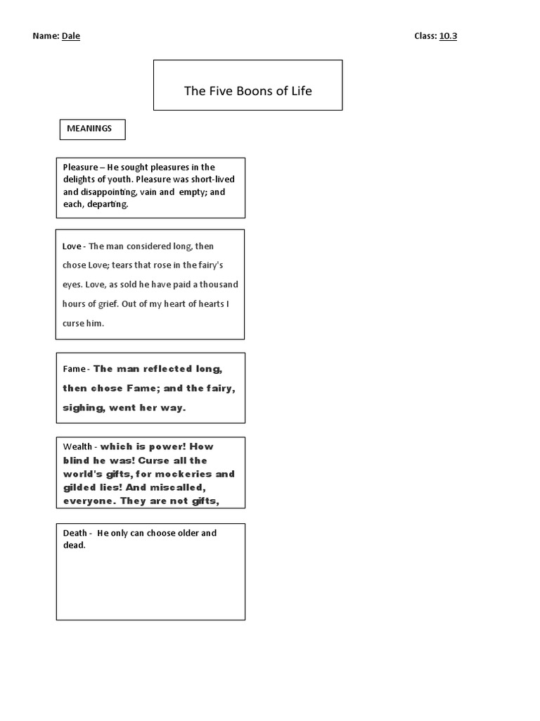 Analysis of The Five Boons of Life | PDF