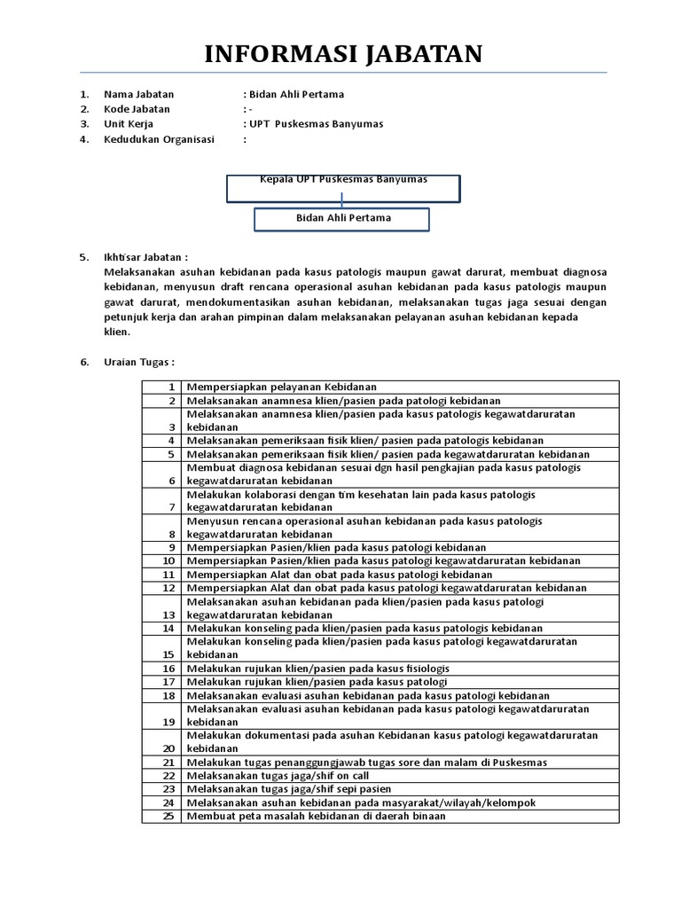 Anjab Bidan Ahli Pertama | PDF
