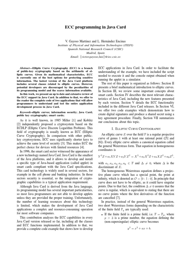 ECC Programming in Java Card: Abstract-Elliptic Curve Cryptography (ECC ...