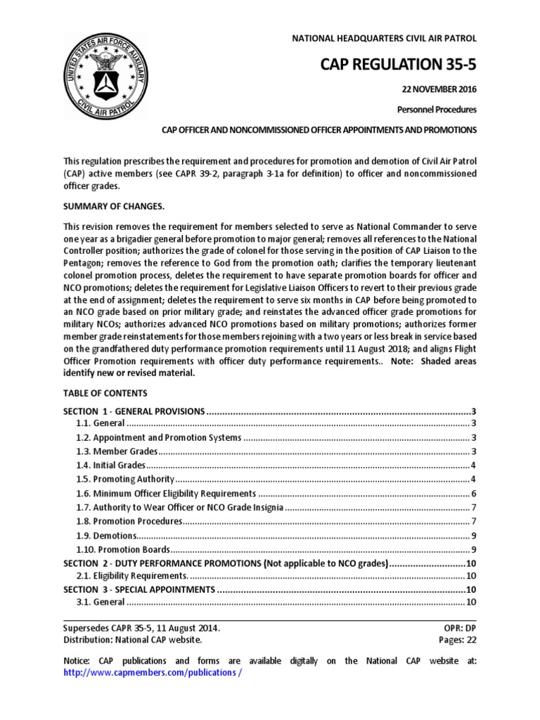 CAP Regulation 35-5 - 11/22/2016 | PDF | Commander | Civil Air Patrol