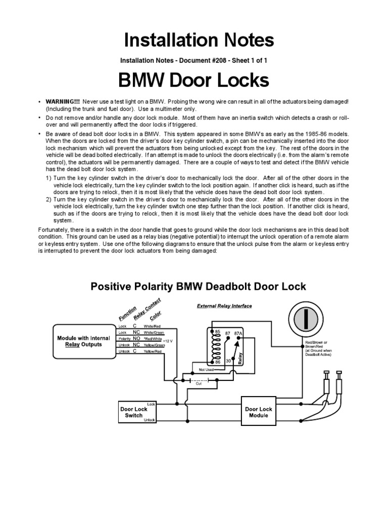Installation Notes: BMW Door Locks | PDF