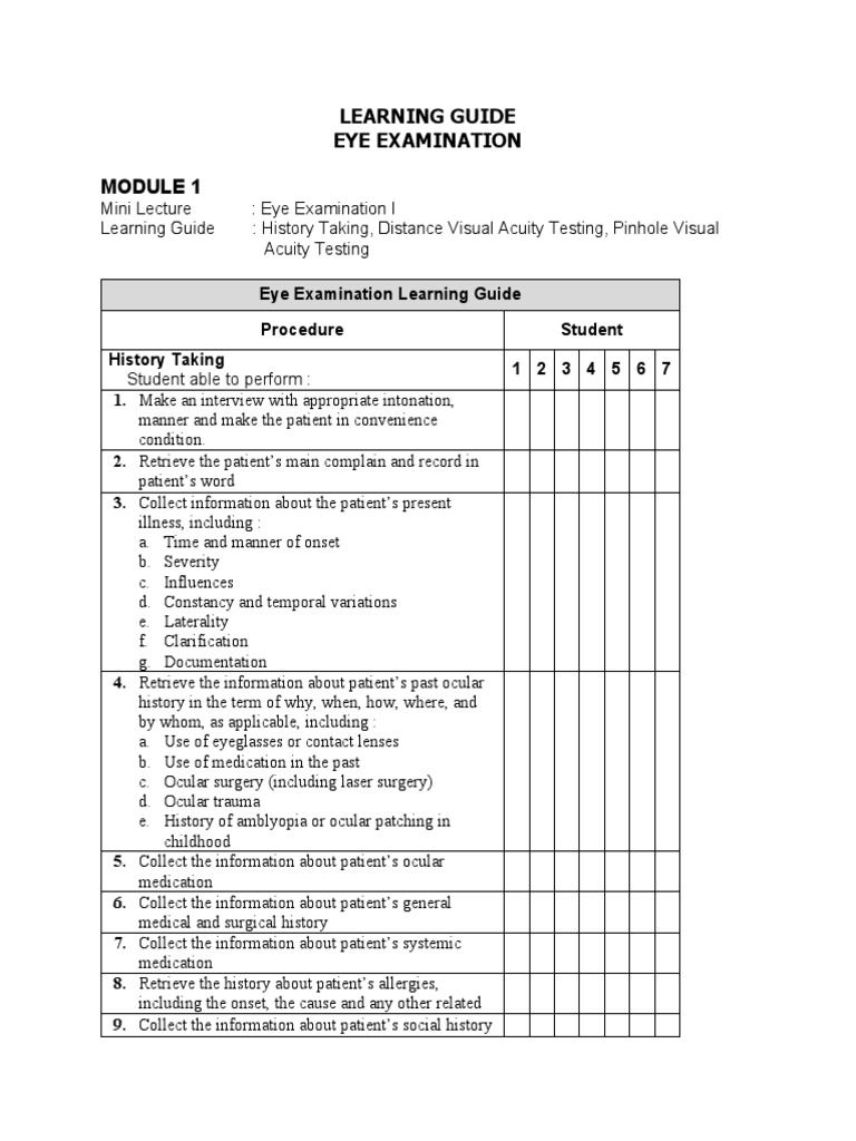 Learning Guide Eye Examination | PDF | Visual Acuity | Nervous System