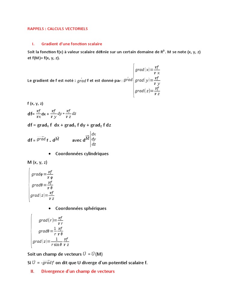 Calcul de la divergence et gradient | PDF | Divergence (analyse ...