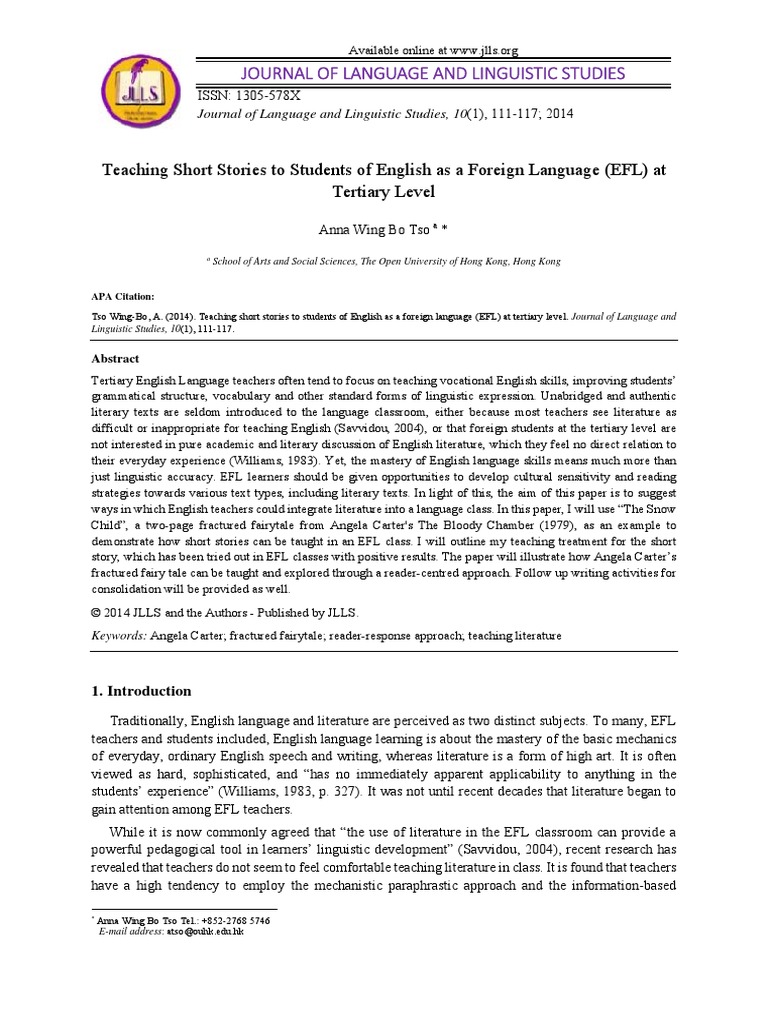 Teaching Short Stories To Students of English As A Foreign Language EFL ...
