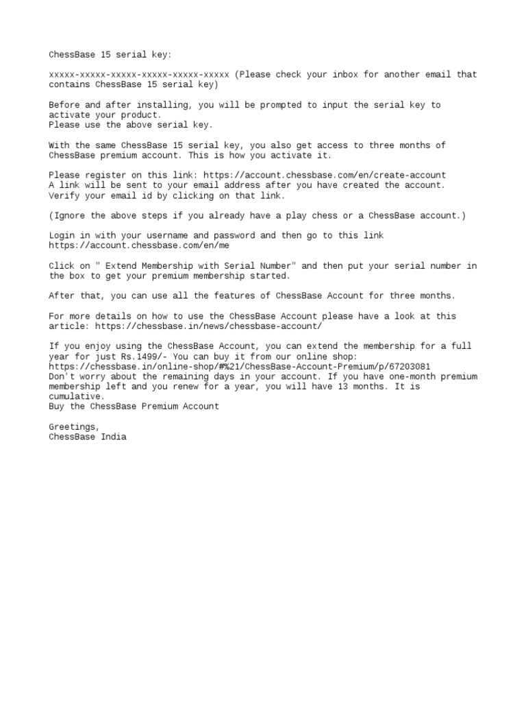 ChessBase 15 Serial Key Instructions | PDF