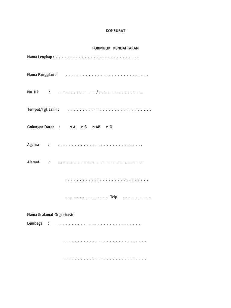 Contoh Formulir Pendaftaran Organisasi | PDF