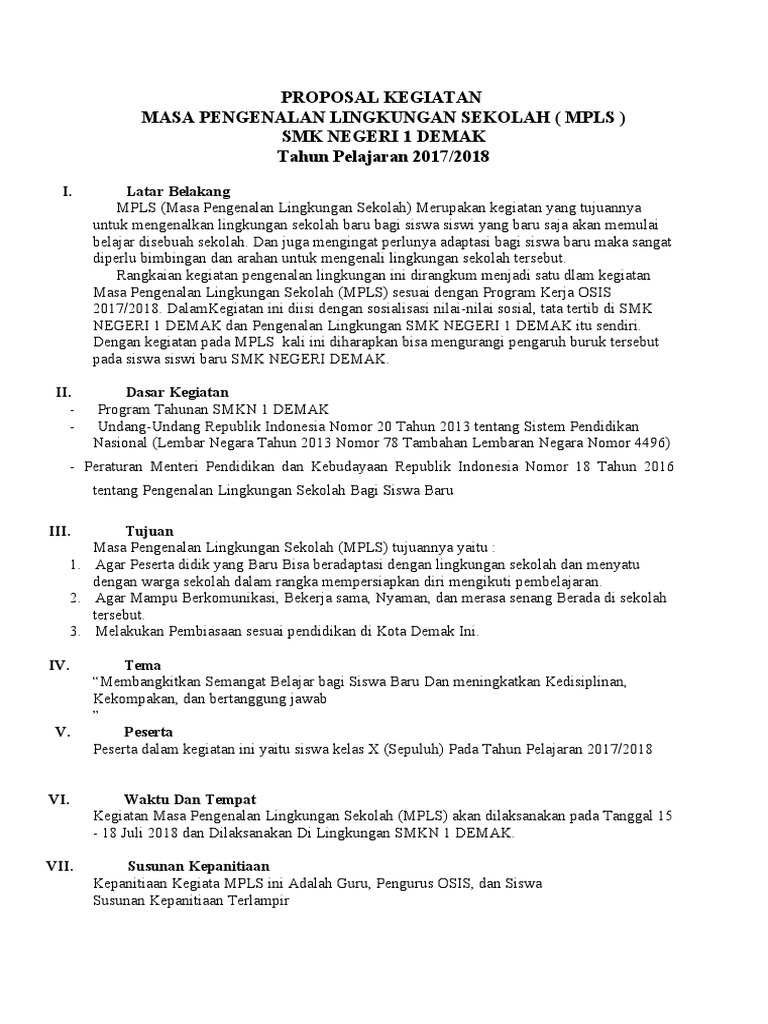 Proposal Kegiatan MPLS | PDF
