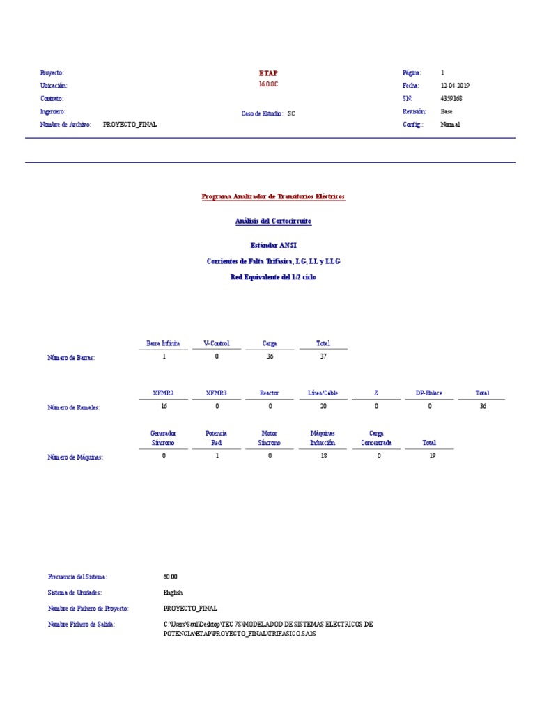 Estudio de Corto Circuito en Etap | PDF | Transformador | Cantidades ...