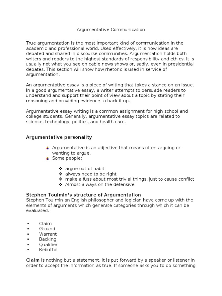 Argumentative Personality: Stephen Toulmin's Structure of Argumentation ...