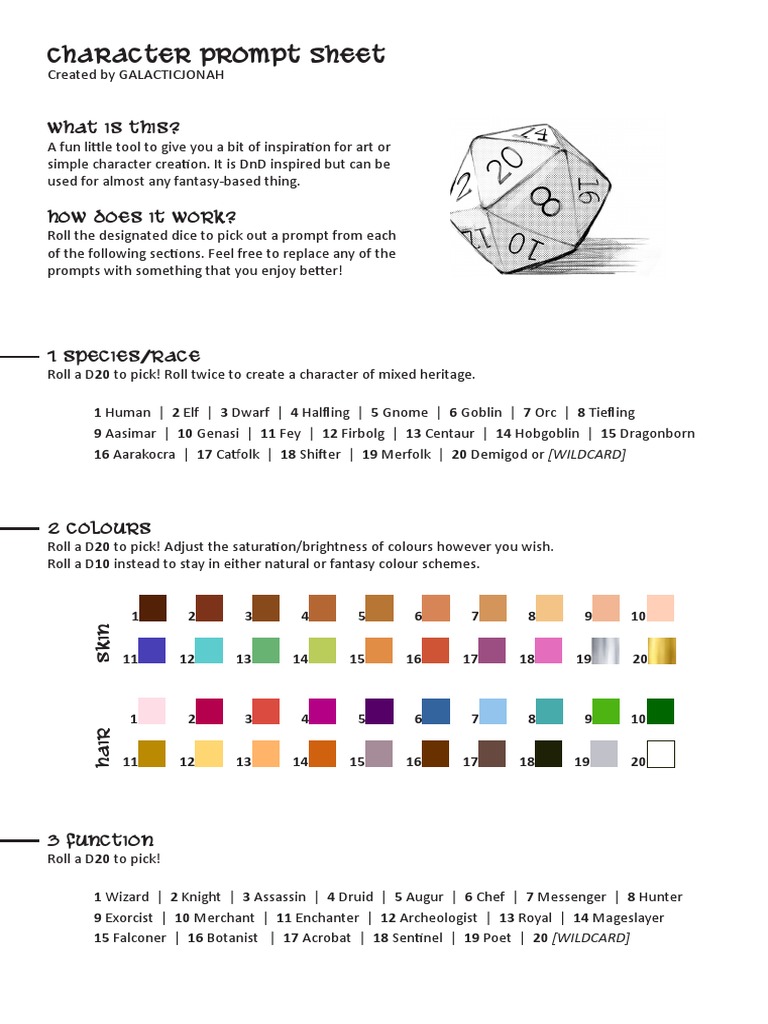 Character Prompt Sheet: What Is This? | PDF | Fantasy | Leisure
