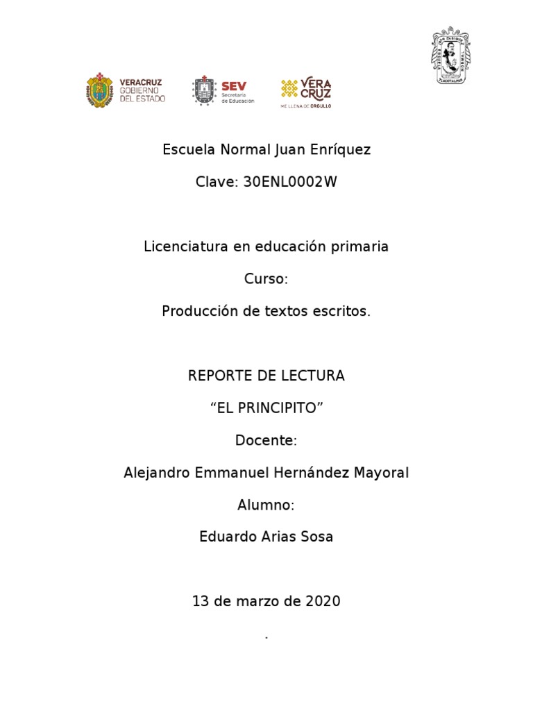 Reporte De Lectura El Principito Pdf El Principito
