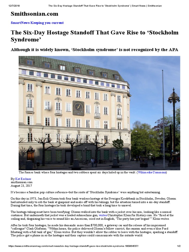 Stockholm Syndrome: Origins of Hostage Bonding | PDF | Behavioural ...