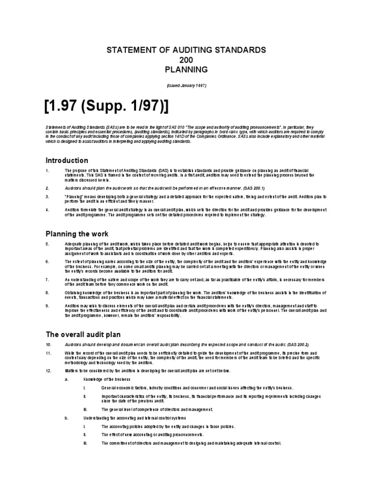 Statement of Auditing Standards | PDF | Internal Control | Audit