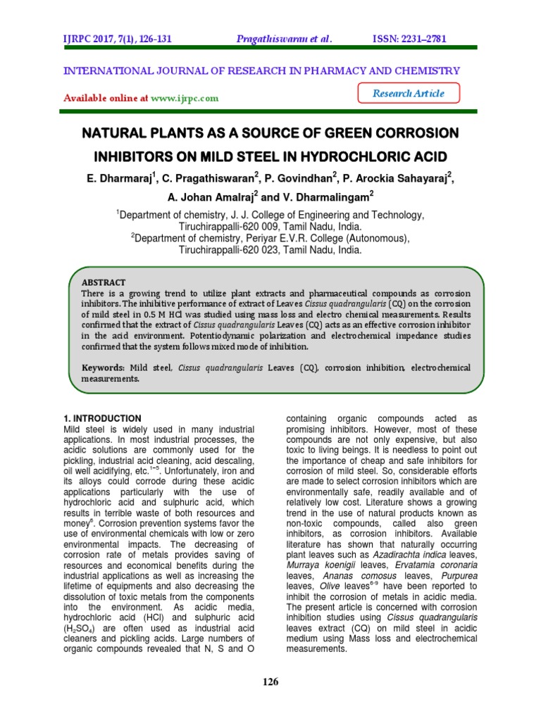 Green Corrosion Inhibitors from Cissus Quadrangularis | PDF