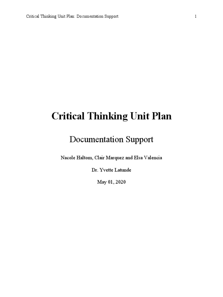 Critical Thinking Unit Plan: Documentation Support | PDF | Critical ...