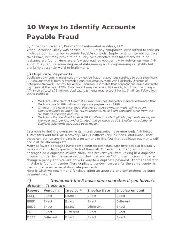 10 Ways To Identify Accounts Payable Fraud | PDF | Accounts Payable ...