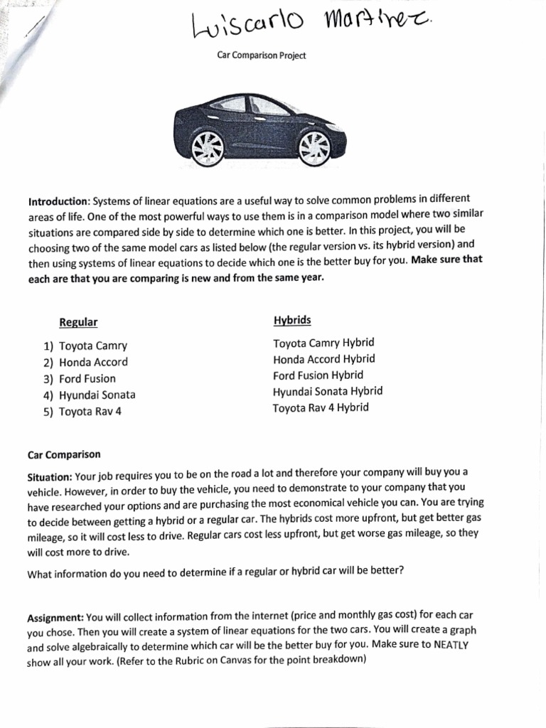 Car Comparison | PDF | Hybrid Electric Vehicle | Toyota
