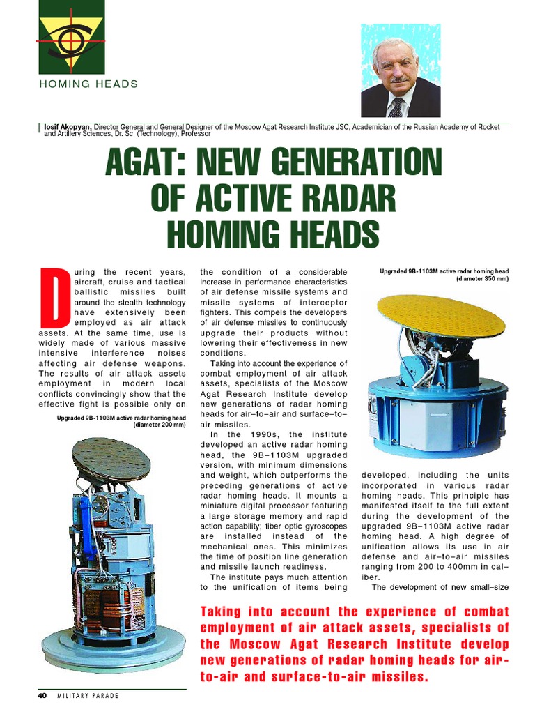 Agat New Generation of Active Radar Homing Heads | PDF | Radar | Missile