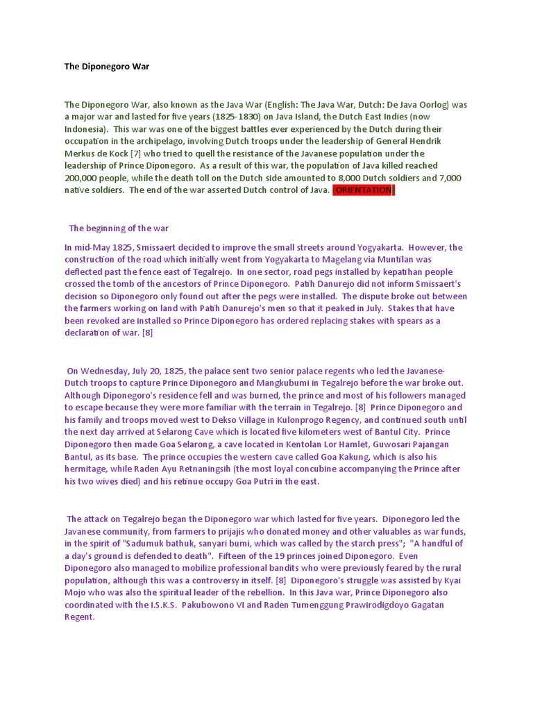 The Diponegoro War | PDF | Indonesia | Unrest