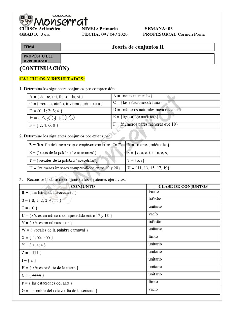 Arit 3ero Prim - Sem 03.CONTINUACIONdocx PDF | PDF | Conjunto (Matemáticas) | infinito