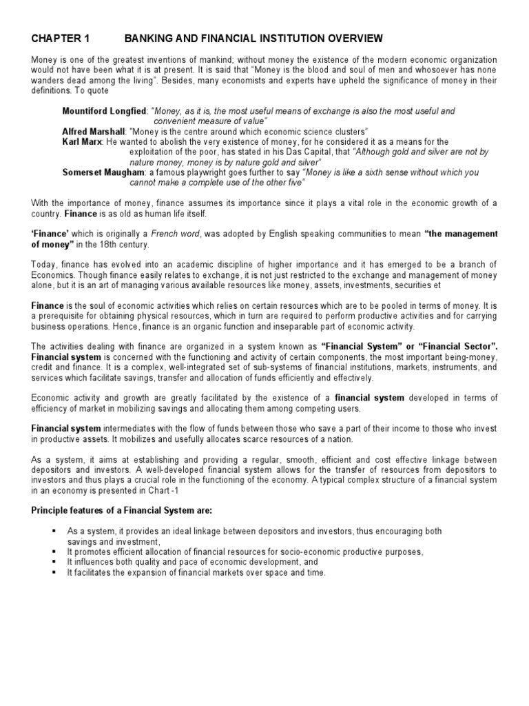 Chapter 1 BANKING AND FINANCIAL INSTITUTION OVERVIEW | PDF | Banks ...