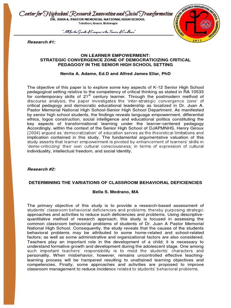 C.H.R.I.S.T. - Research Titles and Abstracts | PDF | Pedagogy ...