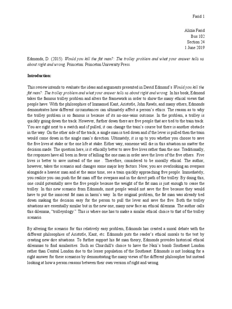 Review of "Would You Kill the Fat Man?" | PDF | Reason | Philosophical ...
