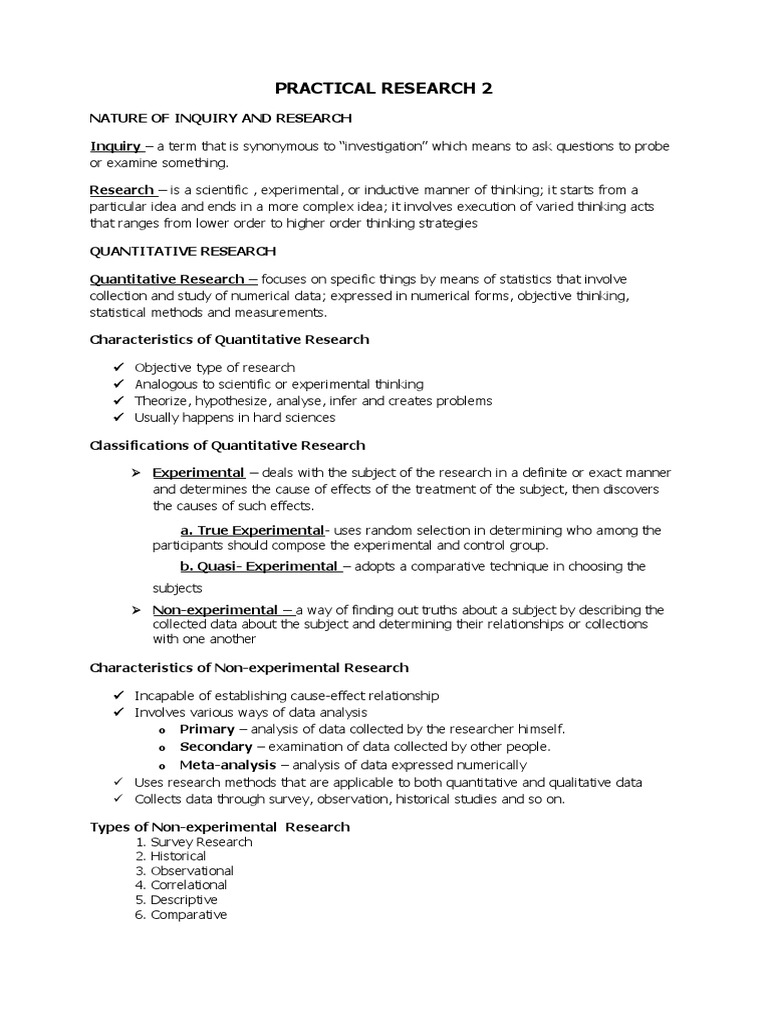 PRACTICAL RESEARCH 2 Handouts | PDF | Quantitative Research ...