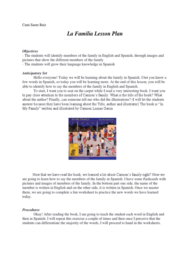 Family Lesson Plan | PDF | Cognitive Science | Cognition