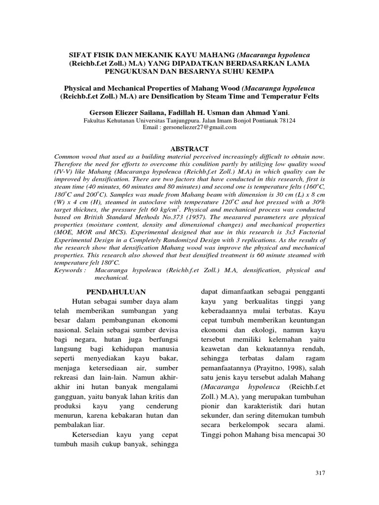 ID Sifat Fisik Dan Mekanik Kayu Mahang Macaranga Hypoleuca Reichbfet Zoll Ma Yang D PDF | PDF ...