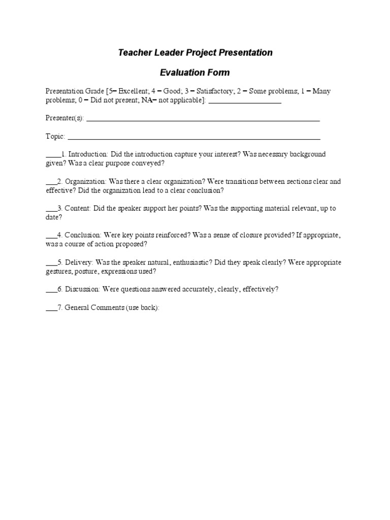 Teacher Leader Project Presentation Evaluation | PDF