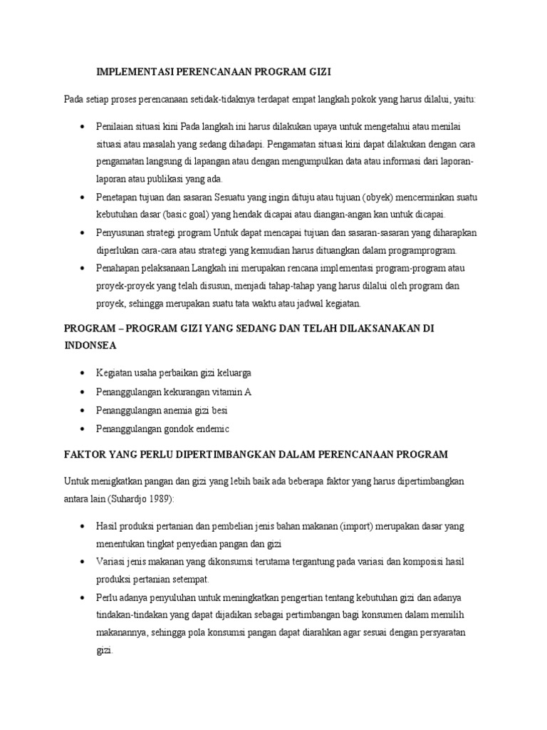 Implementasi Perencanaan Program Gizi | PDF