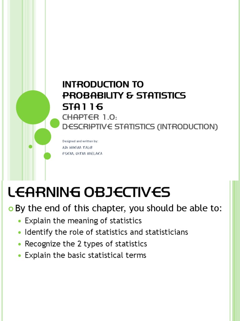 CHAP1.0 - STA116 - Descriptive Statistics - Introduction | PDF | Level Of Measurement | Statistics