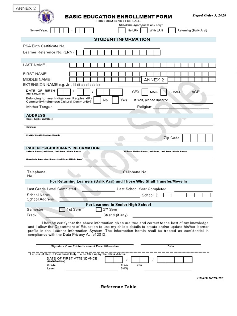 Basic Education Enrollment Form: Student Information | PDF | Languages ...