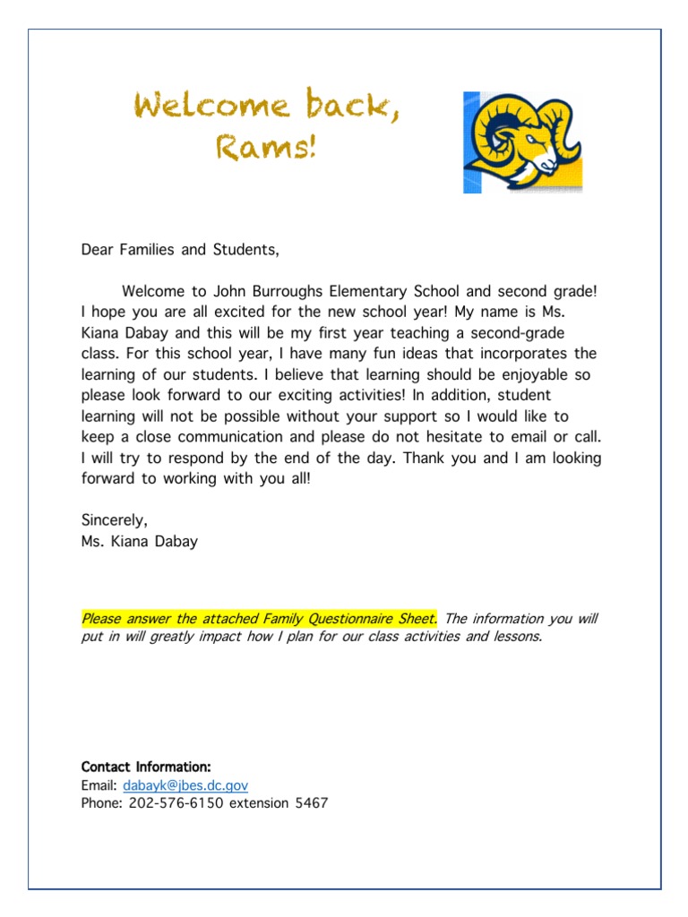 Family Involvement Section 2 1 Letter of Welcome and 2 Family ...