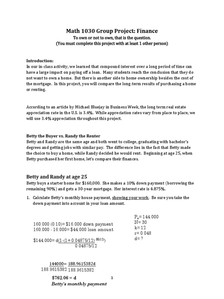 Math 1030 Buy Vs Rent Finance Project | PDF | Mortgage Loan | Renting