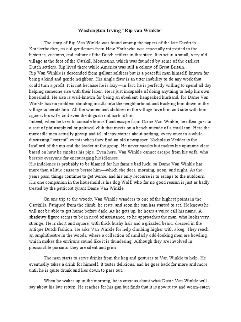 Washington Irving "Rip Van Winkle" | PDF | Rip Van Winkle | The Sketch ...