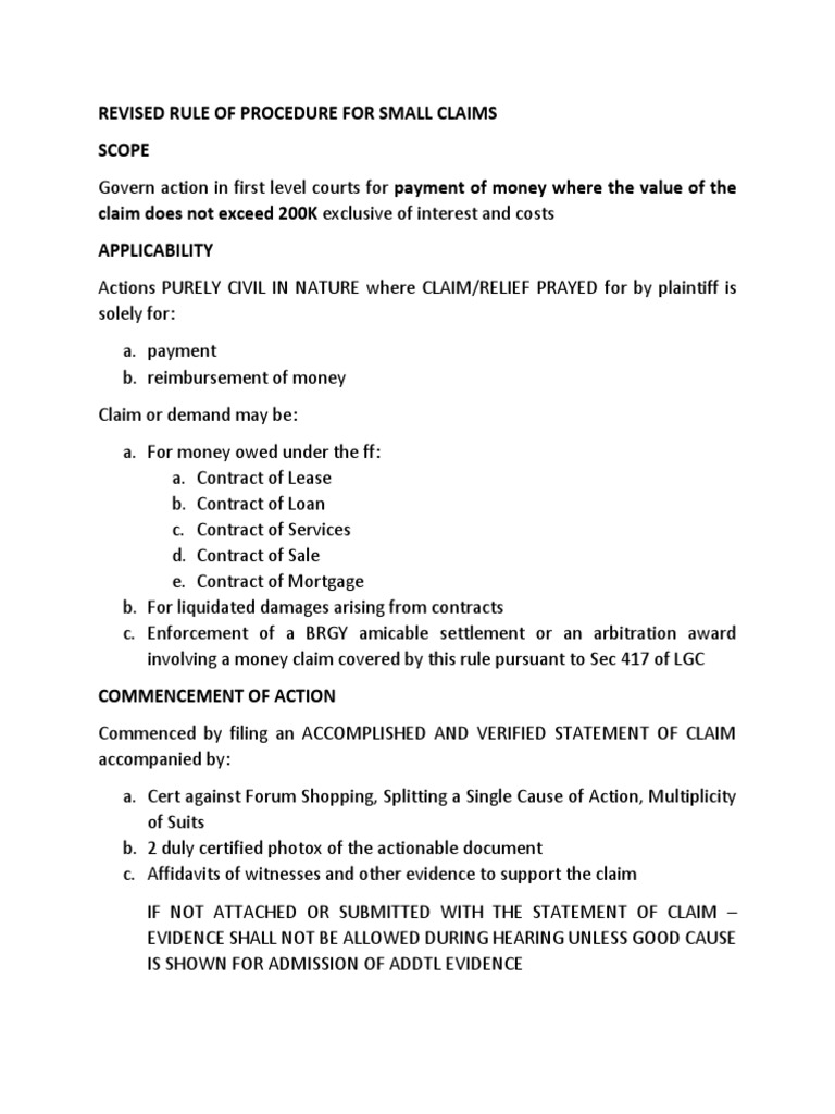 Small Claims Summary | Download Free PDF | Prejudice (Legal Term) | Lawsuit