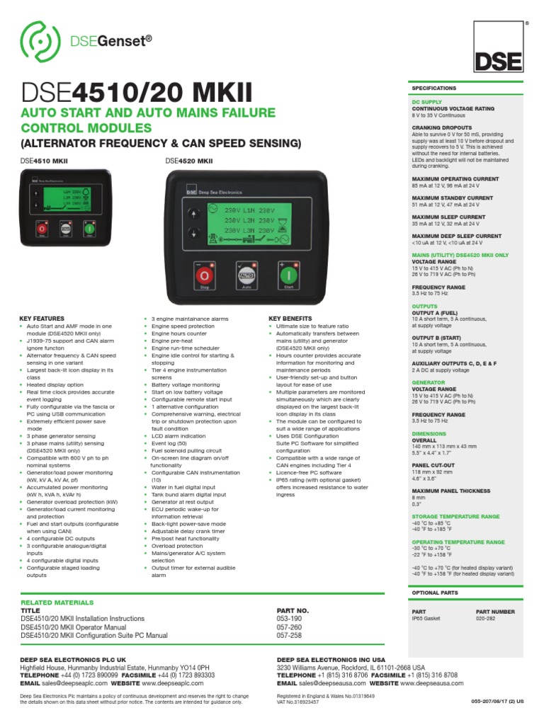 DSE 4510 20 MKII Data Sheet (US) | PDF | Mains Electricity ...