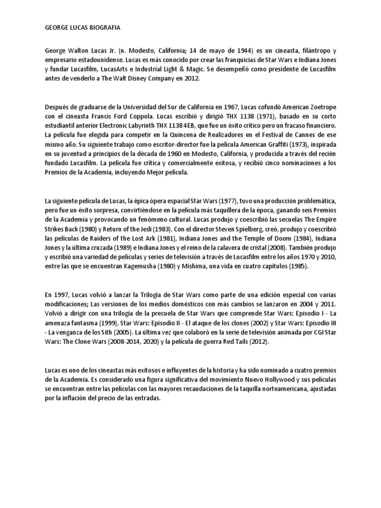 George Walton Lucas JR PDF | PDF | Agitación | Cine