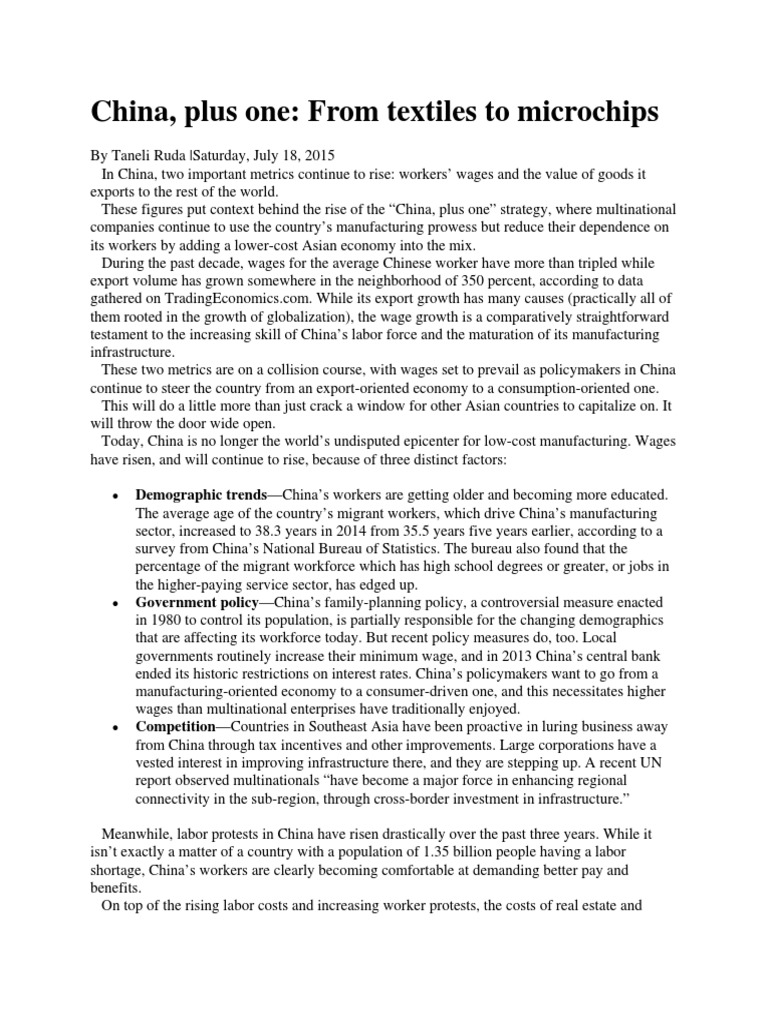China Plus One Strategy in Manufacturing | PDF | China | World Politics