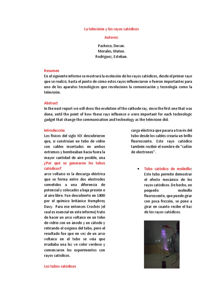 Informe De Quimica Sobre Rayos Catodicos 1 Pdf Química Electricidad