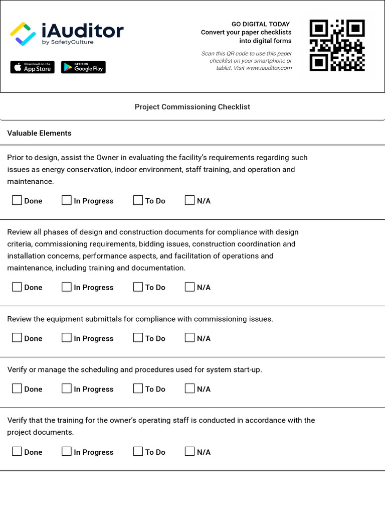 Project Commissioning Checklist Safetyculture Pdf Business
