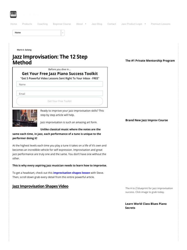 Jazz Improvisation - The 12 Step Method - Free Jazz Lessons | PDF ...