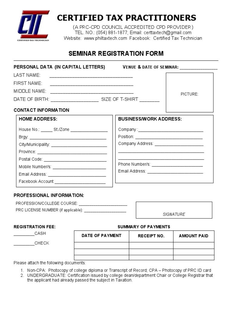 Certified Tax Practitioners: Seminar Registration Form | PDF