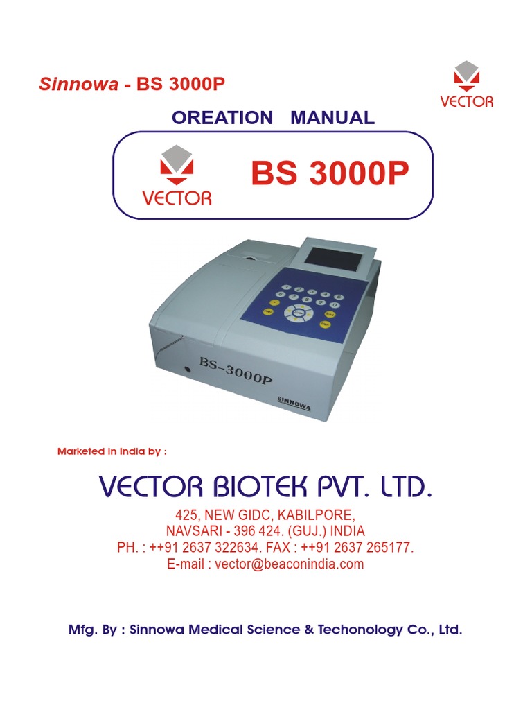 BS 3000P Chemistry Analyzer Manual | PDF | Power Supply | Menu (Computing)